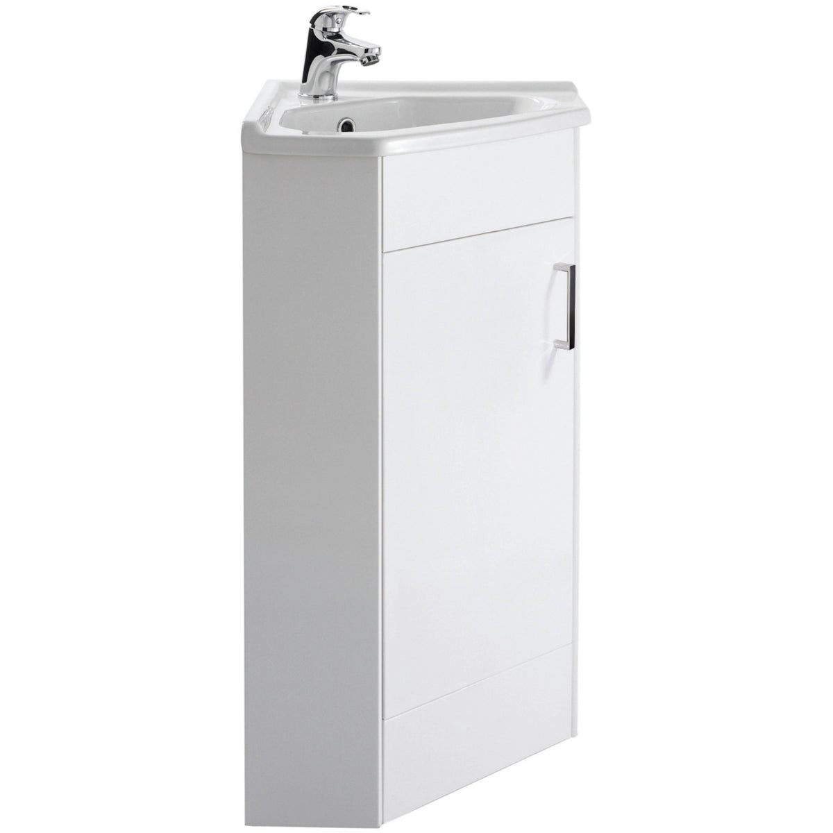 Nuie Mayford Floor Standing 1 Door Corner Vanity Unit & Basin Gloss Wh ...
