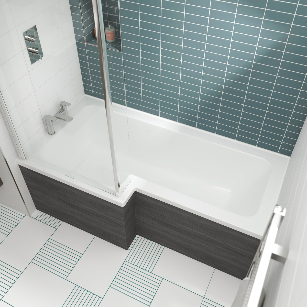 Nuie L-Shaped Shower Bath Without Bath Panel – bathmegastore.com